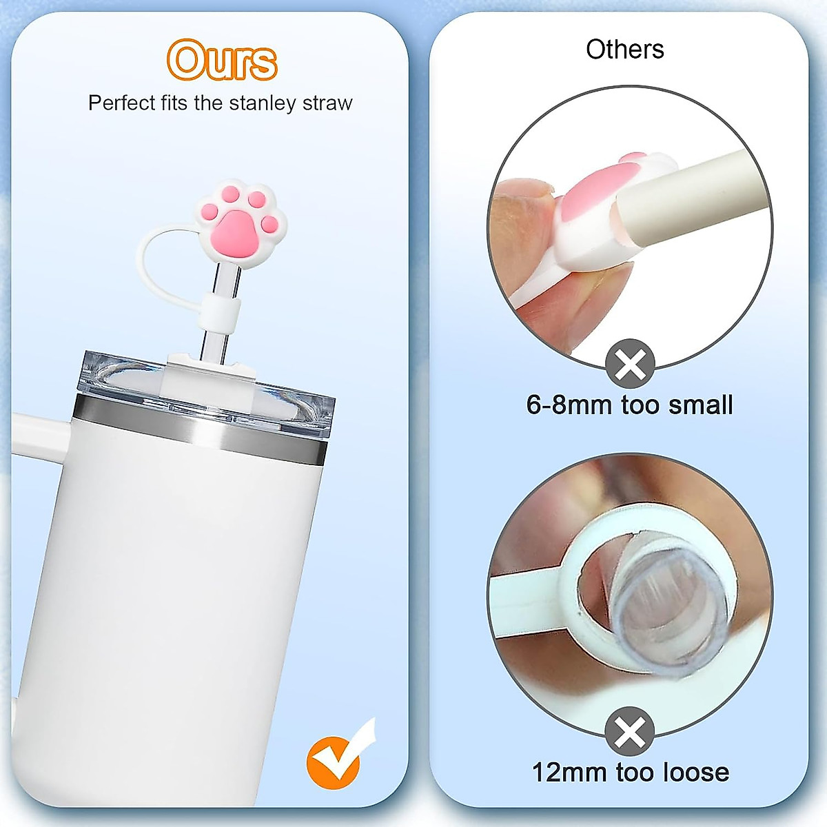 Haundry 6-Pack Straw Covers Cap for Stanley Cup, Stanley Straw Caps Compatible with 40 oz Stanley Tumbler, Reusable Silicone Dust-Proof Straw Tips for Stanley Jug Drinking Straws Plug, Bear Paw