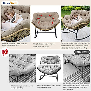 BULEXYARD Outdoor Papasan Rocking Chair with Padded Cushion, Oversized PE Rattan Comfy Royal Rocking Lounge Chair, Modern Comfy Patio Egg Chair Indoor Outdoor (1 pc, Brown)