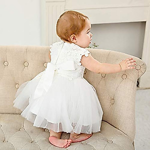 CareCheer White Baby Girl Christening Short Dress Baptism Dedication Blessing Gown Special Occasion Dresses (0-6 Months)