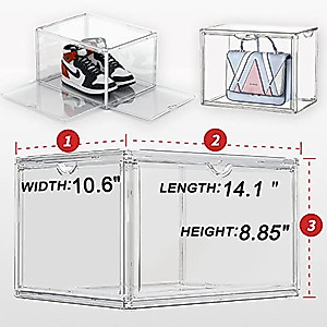 Clear Stackable Purse and Handbag Storage Organizer for Closet, 9 Packs Magnetic Acrylic Double Door Storage Containers- Both Front and Side Open, 360° Fully Transparent Display Case for Bag/Shoes/Book/Collectibles/Toys