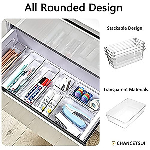 10 Pcs Clear Plastic Drawer Organizers Trays with Non-Slip Silicone Pads, Desk Versatile Kitchen Drawer Organizer Bins Tray for Makeup Bedroom Office, Bathroom Countertop Organizer for Cosmetics
