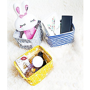 Lannu Pack 4 Canvas Storage Bins Basket Organizers Foldable Fabric Cotton Linen Blend Storage Bins for Makeup, Book, Baby Toy Basket, 8x6x5.5 inch