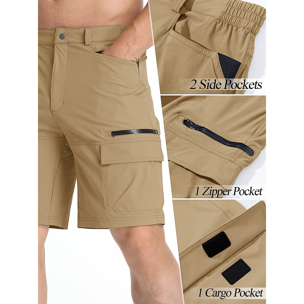 TACVASEN Mens Hiking Cargo Shorts Dress Casual Ligtweight Quick Dry Water Resistat Breathable Fishing Camping Shorts Khaki, 30