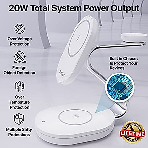 TopTier 3 in 1 Magsafe Wireless Charging Station, 20W Total,15W iPhone Max Charging, [MFI-Certified] Metal Design, iPhone Apple Watch Airpods, (White)