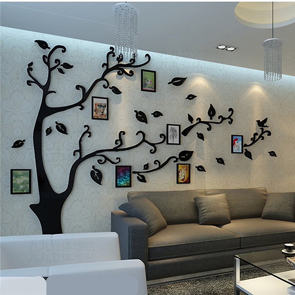 3D Tree Wall Stickers - DIY Photo Frame Tree Wall Decal Family Photo Frame Sticker Murals Wall Decor Living Room Bedroom TV Background Home Decorations (M:83 * 59in,Black Right)