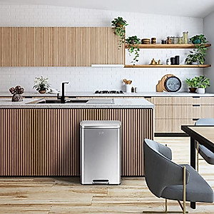 EKO Madison Brushed Stainless 50 Liter/13.2 Gallon Step Trash Can with Inner Liner - Fingerprint Resistant Finish