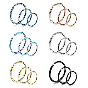 LOYALLOOK 18Pcs 20G 316L Stainless Steel Nose Ring Hoop Cartilage Hoop Septum Piercing 6mm,8mm,10mm