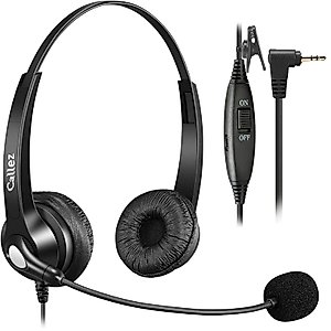 Callez Phone Headset with Noise Cancelling Microphone and Volume Control, Office 2.5mm Telephone Headsets Compatible with Panasonic AT&T ML17929 Vtech Uniden Cisco Grandstream Cordless Phones