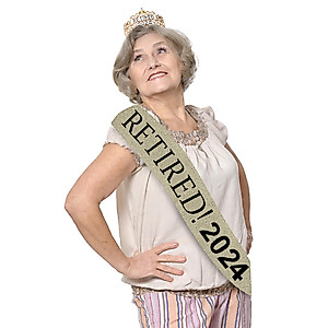 2024 Retirement Sash - Celebrate Retirement Luxurious Glitter Sash for Women with Oversized Metal Pin. Perfect for Retirement Parties, & Special Events by JPACO (Gold 2024)