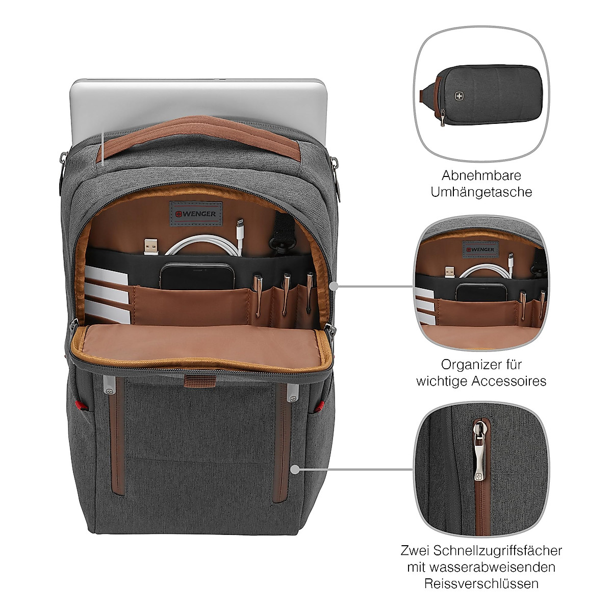Wenger City Upgrade Laptop Backpack with Cross Body Day Bag 40.64 cm 16 Inches Grey