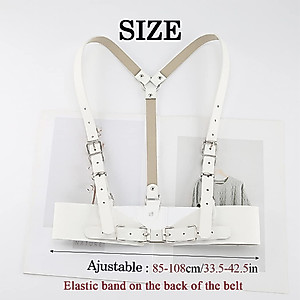 BODIY Punk Waist Strap Belt Gothic White Leather Wide Waist Belts Elastic Rave Cosplay Halloween Body Chain Accessory for Women and Girls