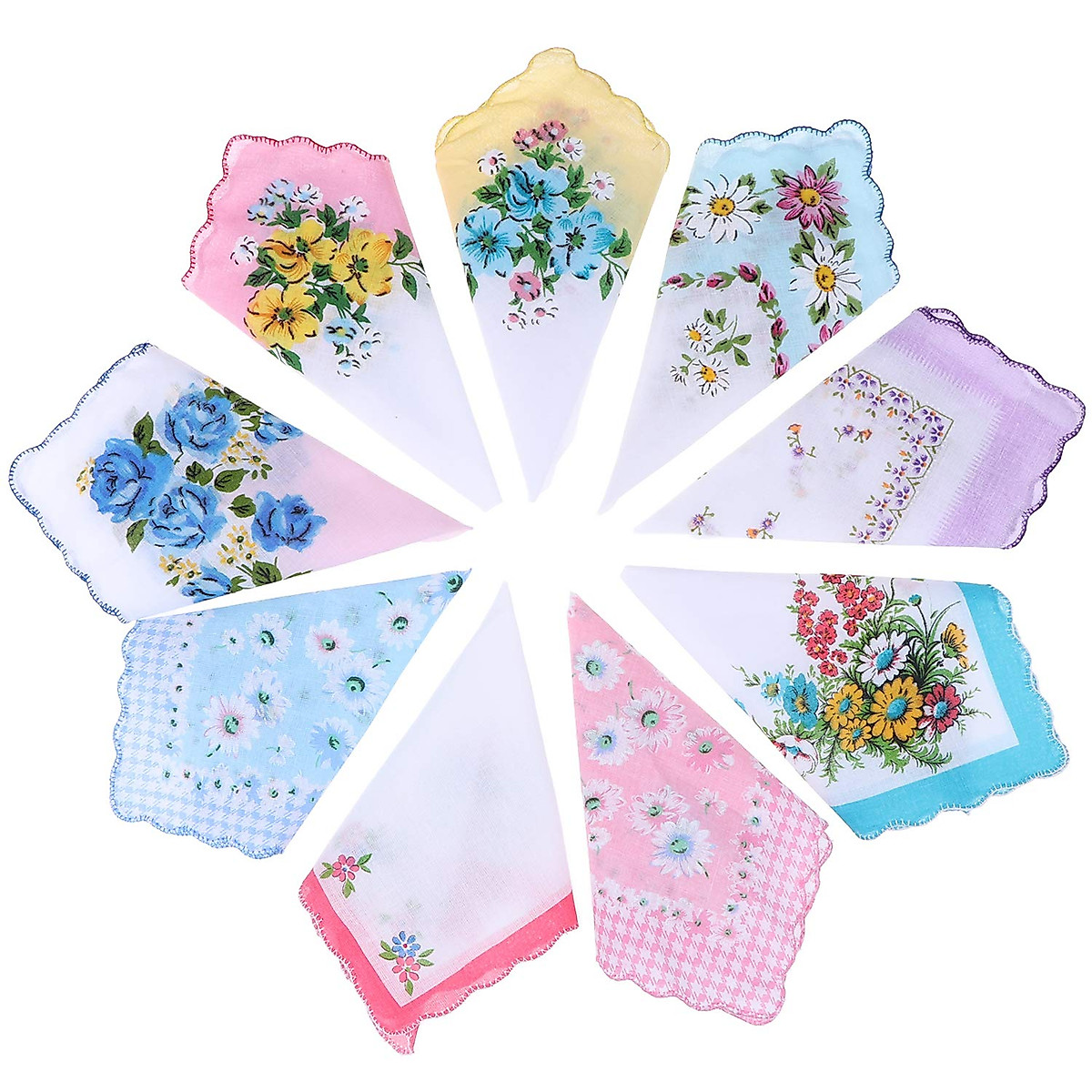 40pcs Women Floral Handkerchiefs Vintage Floral Print Cotton Ladies Handkerchiefs