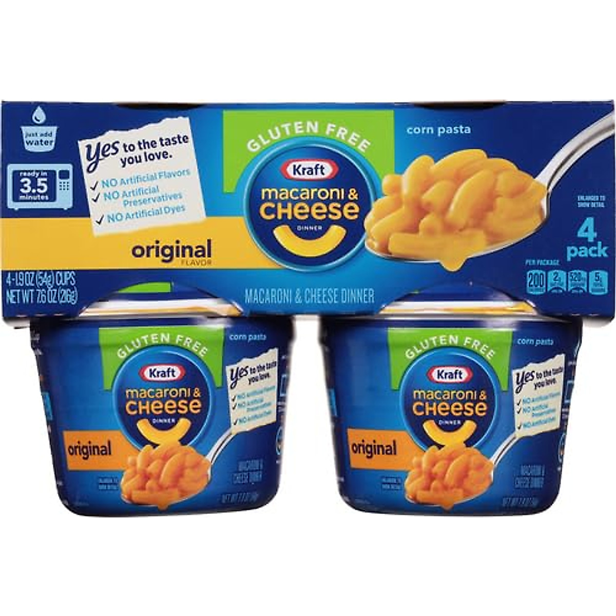 Kraft Gluten Free Original Mac & Cheese Macaroni and Cheese Dinner, 1.9 oz Cups (Pack of 4)