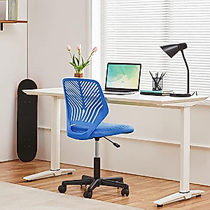 Yaheetech Students Desk Chair Low-Back Armless Study Chair Swivel Task Chair Cute Bedroom Chair with Lumbar Support Adjustable Height for Youth, Blue
