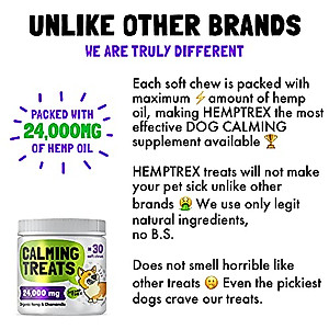 Calming Hemp Treats For Dogs - Made in USA with Organic Hemp - Dog Anxiety Relief - Natural Separation Aid - Helps with Barking, Chewing, Thunder, Fireworks, Aggressive behavior 30 Soft Chews
