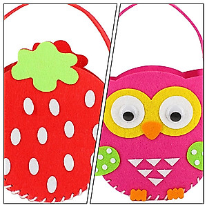 TOYANDONA 6 Sets Kids DIY Art Craft Cartoon Felt Owl Flower Strawberry Cake Girl Handbag Stitch Needle Thread Felt Non Woven Handbag for Beginner Children Girls Boy