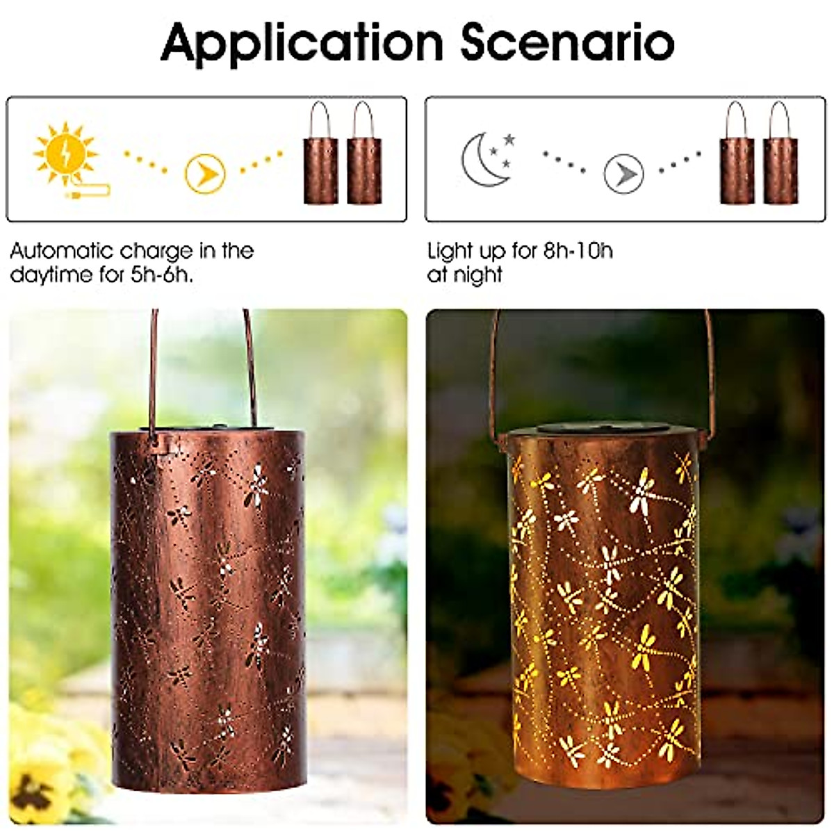 Solar Lanterns Outdoor Hanging Lantern Lights, Dragonfly Hollowed-Out Metal Decor Lantern, Waterproof LED Decorative Garden Light - Delicate Garden Decoration for Patio, Yard, Pathway, Landscape