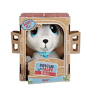 Little Tikes Rescue Tales Babies - Husky | Soft Cuddly Plush Pet Toy with Collar, Tag, Doghouse, Stickers, Activities | Ages 3+