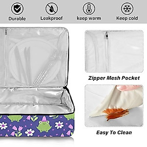 Kcldeci Insulated Thermal Food Carrier Insulated Casserole Carrier for Hot or Cold Food,Frogs with Flowers Bells Daisies Insulated Tote Bag for Potluck Cookouts Parties Picnic,Lasagna Lugger