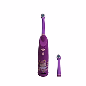 Kids Battery Powered Electric Toothbrush with Extra Soft Bristles Brush Head, Rotating Speed 5000 Times/Minute, Soft End Rounded Bristle, For Children age 3+, KiddyCare, by Vivid (Purple)