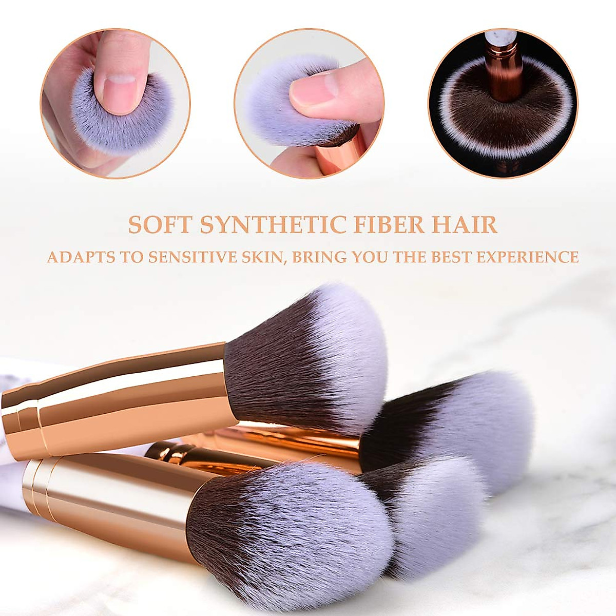 HEYMKGO Makeup Brushes Professional Marble Makeup Brush Set, Soft and Odor-free Natural Synthetic Bristles,10pcs Makeup Brush + 2 Makeup Sponge + Cosmetics Bag