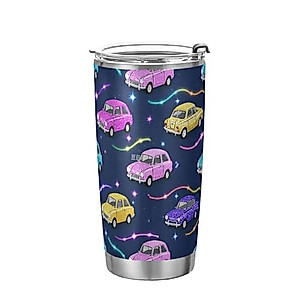 HXshaoye Fake Glitter cartoon car navy blue Stainless Steel cups with lids reusable with Lid and Straw Camping Mug for hot and cold drinks flip straw tumbler botella de agua para gym