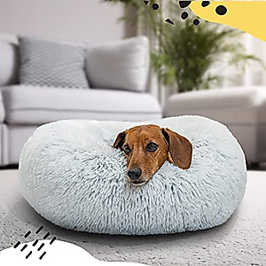 Best Friends by Sheri The Original Calming Donut Cat and Dog Bed in Shag Fur Frost, Small 23x23