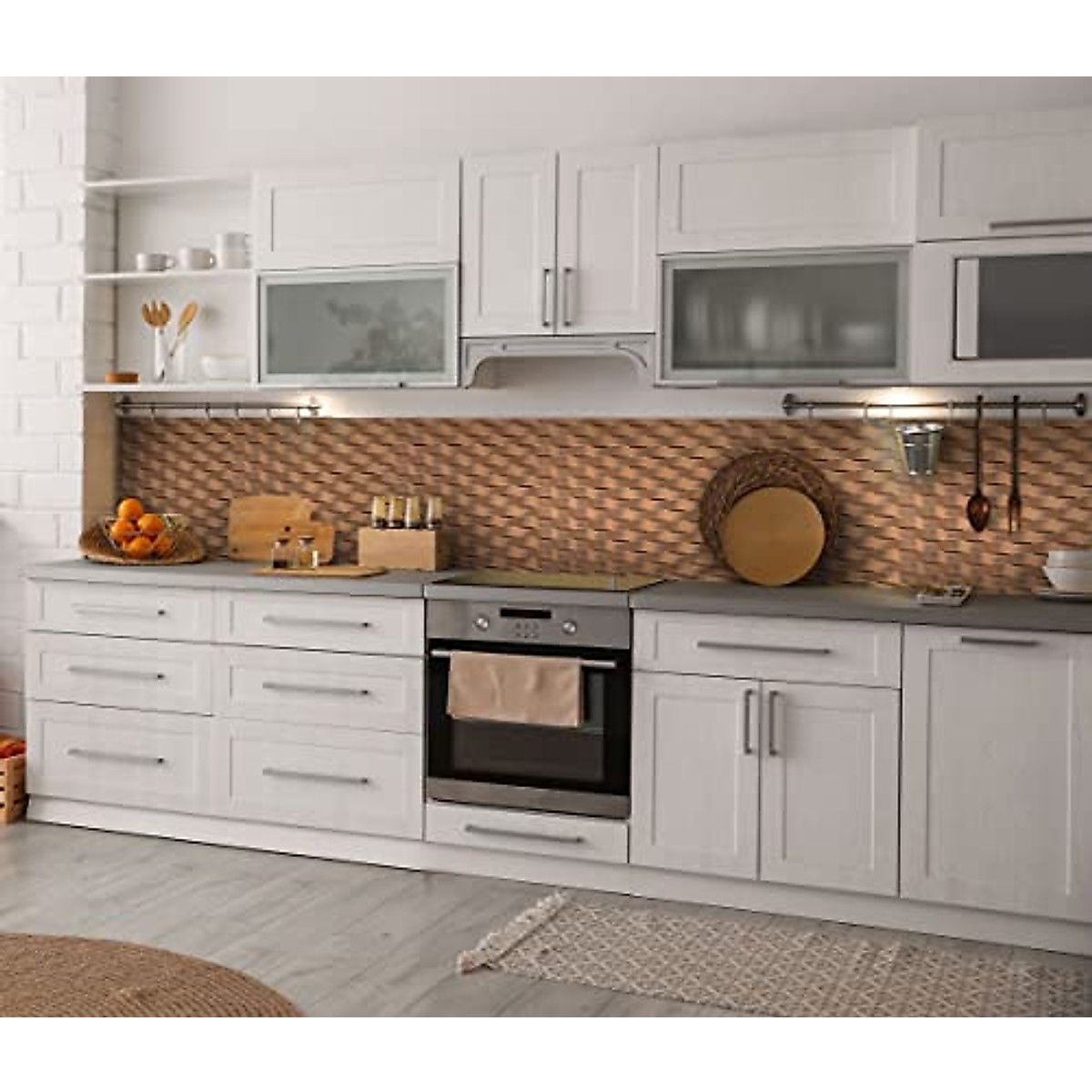 Retro-Art 3D Backsplash Wall Panels for Kitchen, Pack of 10, Geometric Woven Pattern in Bronze Gold, PVC, 24.5 x 18.5, Cover 31.48 sq.ft. 703526