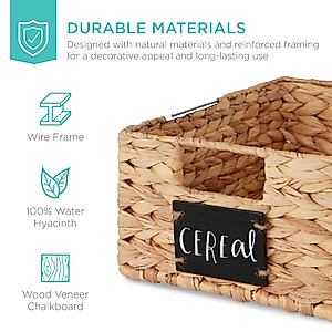 Best Choice Products Set of 4 9x12in Water Hyacinth Pantry Baskets, Woven Kitchen Organizers w/Chalkboard Label, Chalk Marker - Natural