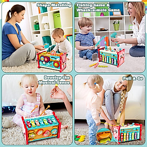 wakeInsa 8 in 1 Toddler Activity Cube,Toddler Montessori Toys,Fine Motor Skills Toys,Xylophone for Toddlers,Whack a Mole Game,Magnetic Fishing Game,Baby Learning Toy,Toddler Sensory Educational Toy