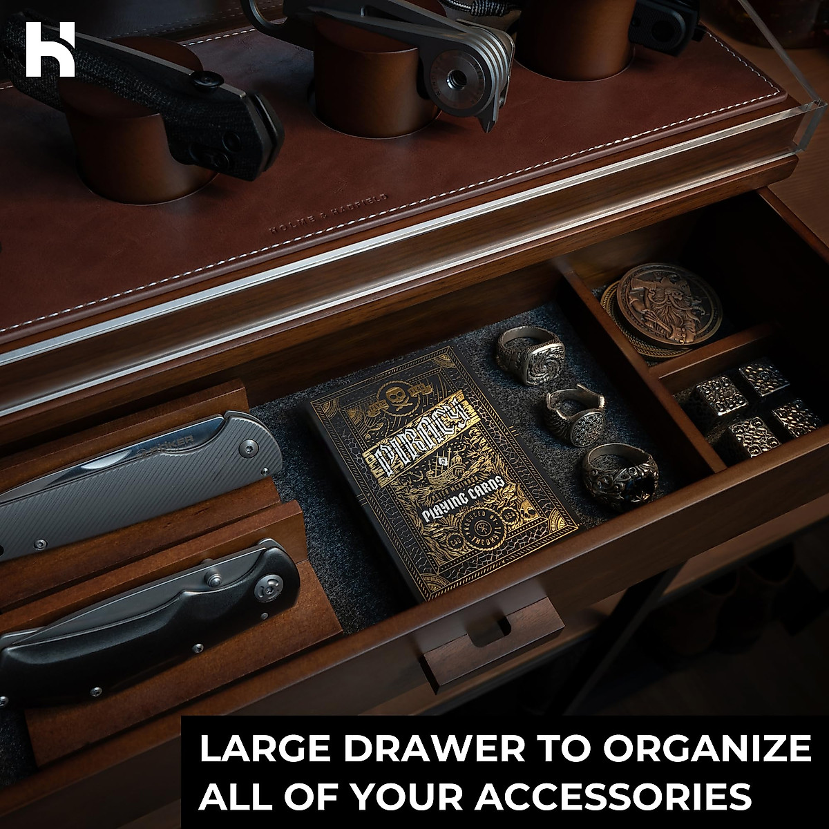 Pocket Knife Display Case EDC Case – Pocket Knife Storage Case and Knife Display Stand – Pocket Knife Case and Pocket Knife Organizer – Knife Cases For Collections - Gift For Men Husband Dad - Walnut