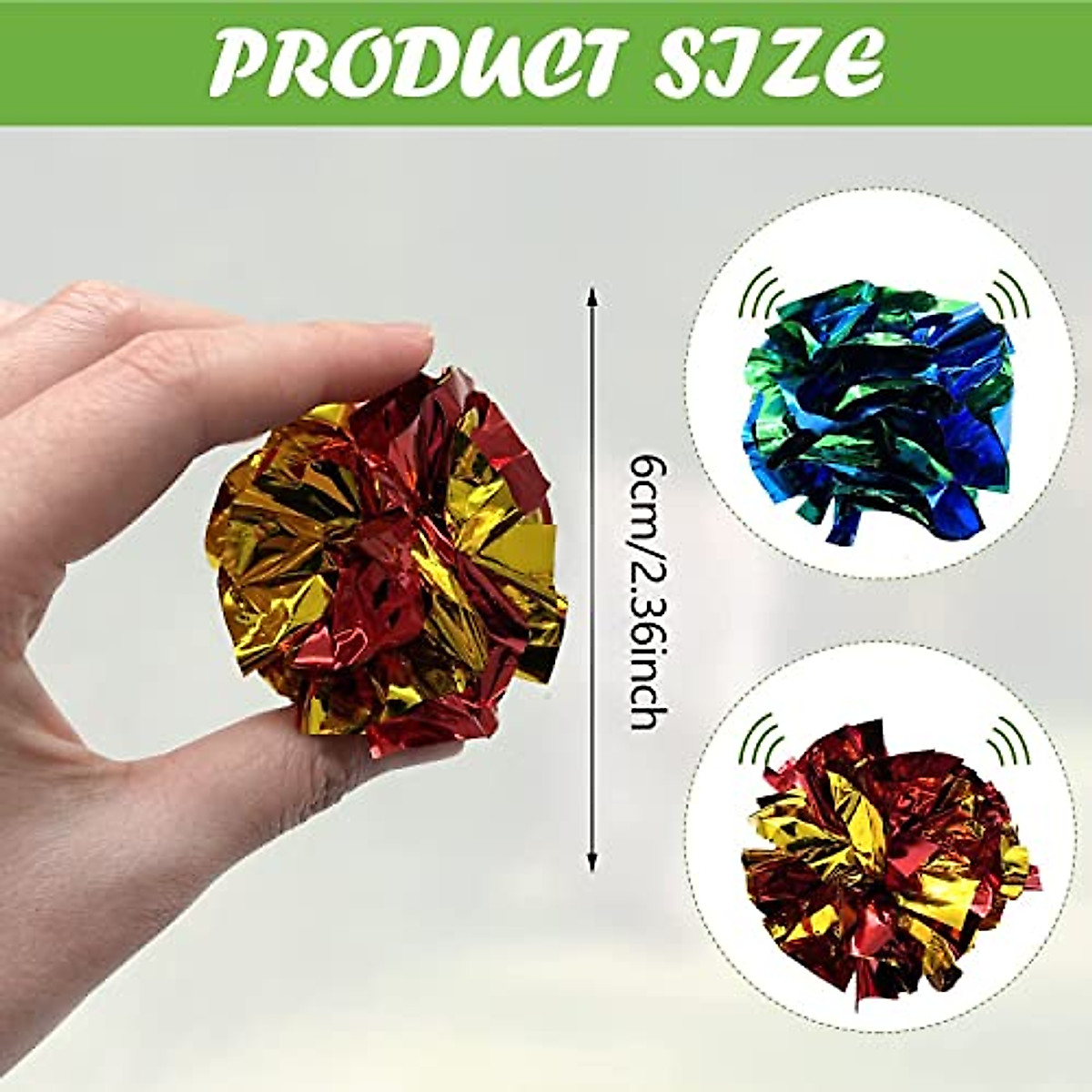 20 Pcs 2 Inch Crinkle Balls Cat Toys Mylar Crinkle Balls for Kittens Exercise and Multiple Cats Play