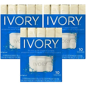 Ivory Soap, Original 3.17 oz Bars 10 each, Pack of 3 (30 Bars Total)