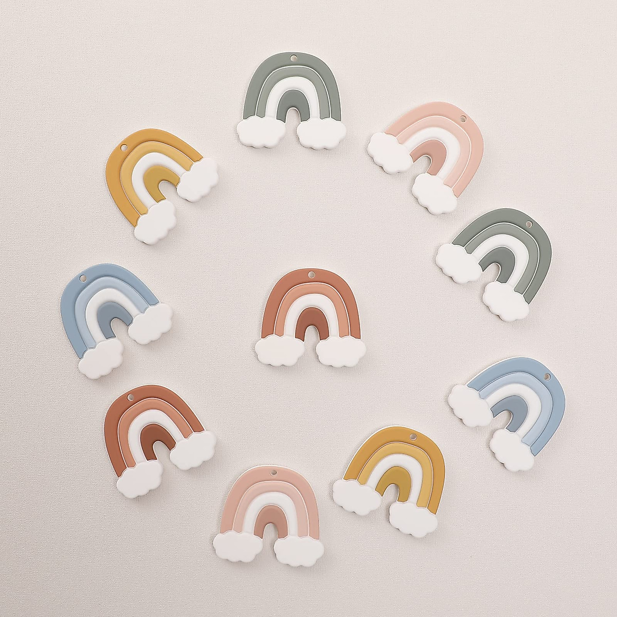 Teething Toys for Babies 0-6 Months Baby Teethers with Clip Silicone Baby Teether Toys for Boys and Girls Infant Teething Toys for Babies Rainbow Shape with Travel Case-Terracotta