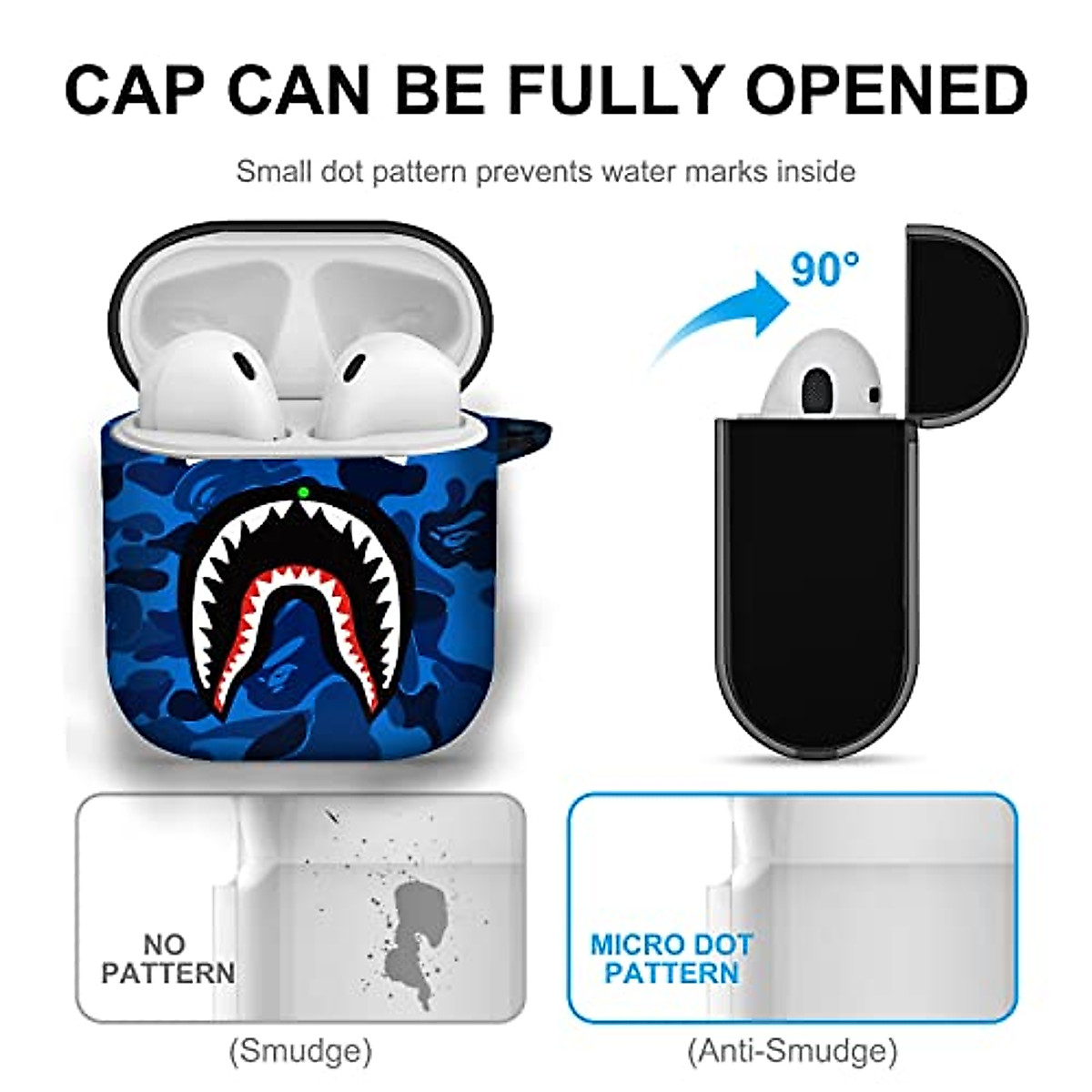 CULIPPA for AirPods 2 Case Cover Shark Mouth Camo Style Pattern Design for Airpods 2nd Generation Silicone Protective Case Shockproof for Women Girls with Keychain for Apple Airpods 2/1 Charging Case