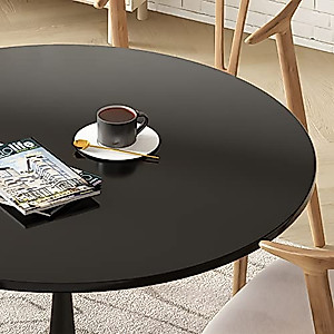 DKLGG Black Round, 42.1" Tulip Kitchen Dining 4-6 People with MDF Top & Pedestal Base, Mid-Century End Leisure Coffee Office Living Room Table