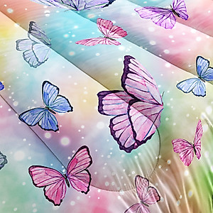 BailiPromise Colorful Butterfly Comforter Set Twin Tie Dye Butterfly Bedding Set for Girls Kids Rainbow Bed Set 1 Comforter and 2 Pillowcases Ultra-Soft Lightweight