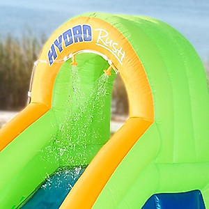 Blast Zone Hydro Rush - Inflatable Water Park with Blower - Curved Slide - Splash Area - Water Cannon - Climbing Wall