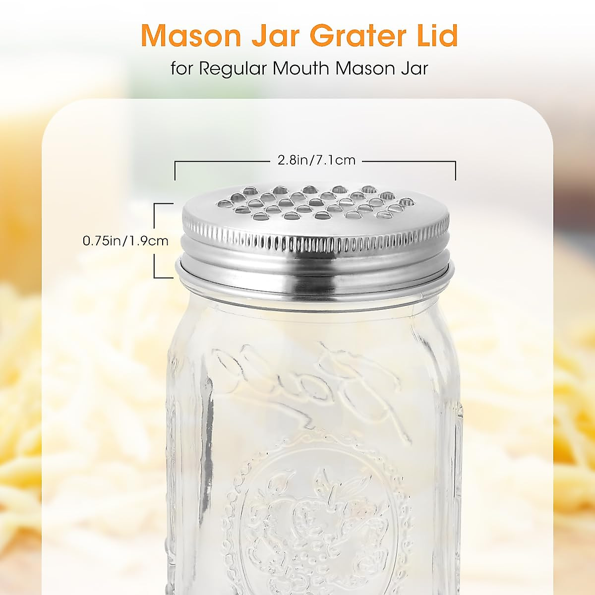 Aieve Mason Jar Grater Lid for Regular Mouth Mason Jar, 2 Pack Stainless Steel Mason Jar Cheese Grater Lid, Multipurpose Grater Shredder Lid for Regular Mason Jar