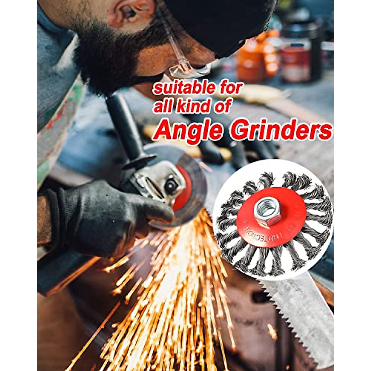 SHITIME 4 Inch Wire Wheel Cup Brush Set, Coarse Twisted Knotted Wire Wheel for Angle Grinder, 5/8 Inch-11 Threaded Arbor, 0.020" Carbon Steel Wire Brush for Grinder, Deep Sanding Heavy Rust, Paint