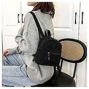 MBVBN Cute Fuzzy Sherpa Mini Backpack Casual Small Shoulder Bag Girls Purse Women (Black)