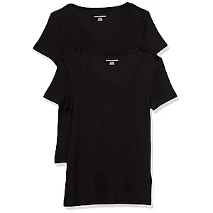 Amazon Essentials Women's Slim-Fit Short-Sleeve V-Neck T-Shirt, Pack of 2, Black, X-Large