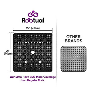 Reetual XL Shower Mat Non Slip - 27x27 Bath Mat for Shower Stall or Large Bathtub Mat with 240 Powerful Suction Cups and Drain Holes. Black Shower Mats for Bathroom, Anti Slip for Elderly and Kids