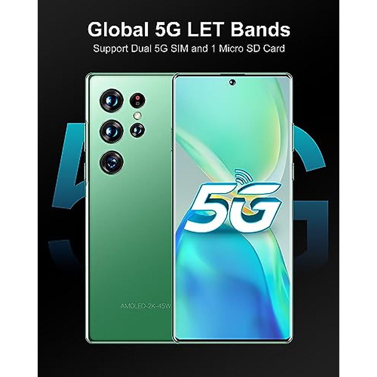 5G 4G Unlocked Cell Phones,6G+256GB Dual Sim Smartphone, C21 Unlocked Mobile Phone with 7.3inch Waterdrop Screen, Android Phone 24+64 MP | 7300mAh | Fingerprint Lock & Face ID | US Version (green)