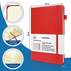 HOMEBOBO Journals for Writing, A5 Leather Dotted Notebook with 160 Pages, 100 Gms College Dot Grid Journal with Thick Paper, Hardcover with Inner Pocket & Pen Holder, Blue