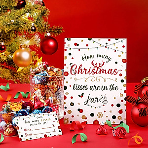 Christmas Party Game How Many Kisses Bridal Shower Game Wedding Shower Decorations Including 1 Standing Sign and 50 Guess How Many Cards for Christmas Party Bridal Shower Wedding Festive Holiday