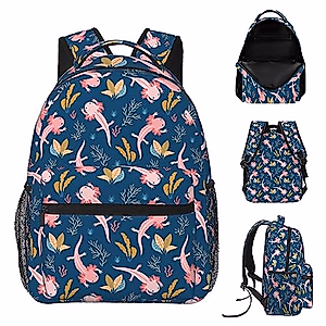 Cute Axolotl Backpack 17 Inch, Laptop Backpack Lightweight Backpack Casual Daypack With Adjustable Straps.Axolotl