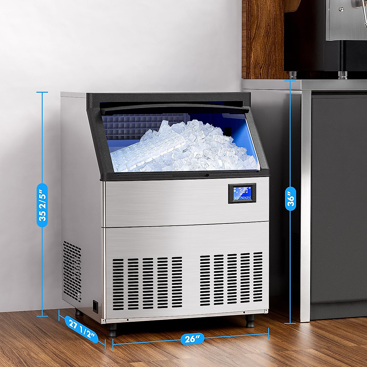 COTLIN Commercial Ice Maker Machine 320LBS/24H with 100LBS Storage Bin, 26” Air Cooled Under Counter Ice Machine with 10LBS Ice Bags Freestanding Clear Cube Ice Maker for Home Bar Restaurant, 115V