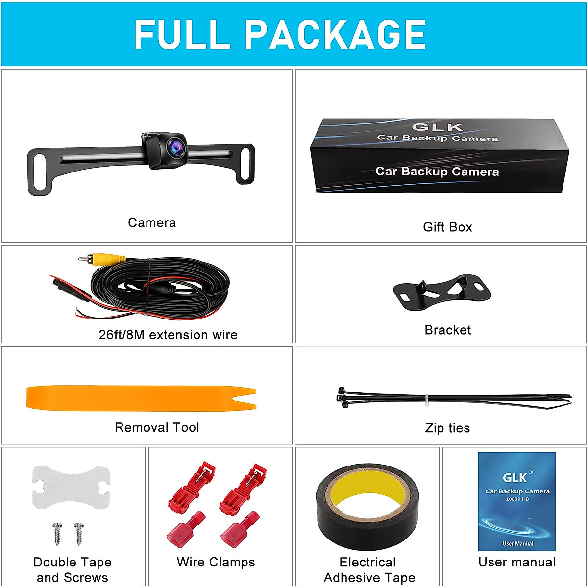 GLK Backup Camera Rear View Camera AHD 1080P Night Vision Reverse Camera, Startlight Night Vision Wide Angle IP69 Waterproof CVBS-AHD Metal Housing for Car Truck RV Pickup