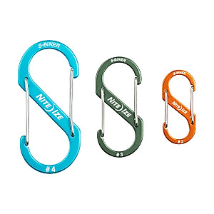 Nite Ize Dual Carabiner - Multiple S-Biner Sizes for Keys & Gear - Aluminum S-Biners for Car Keys, Keychains, & Camping Accessories - Size 2, Orange/Olive/Blue (3 Pack)
